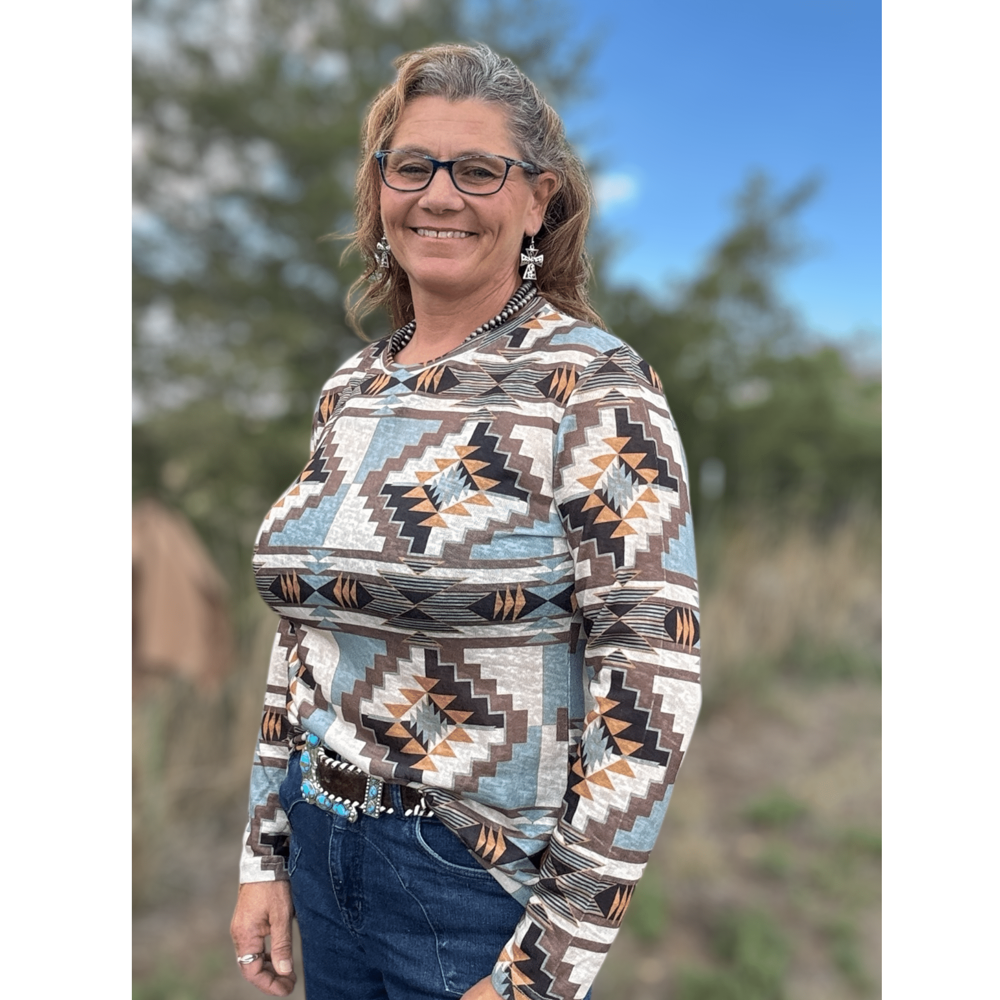 Dumas Desert Long Sleeve | Aztec Print Western Top – Fall Colors – Dirt ...